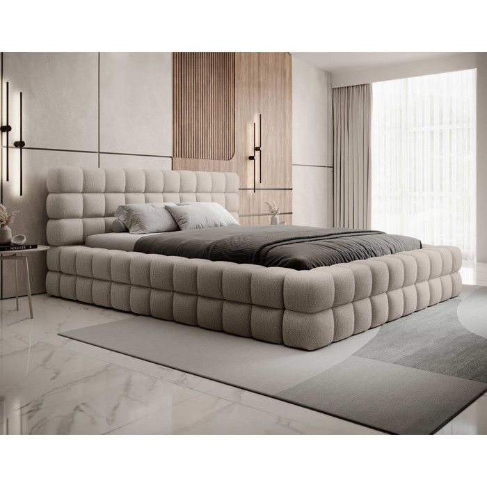 Kingston - lit coffre - 180x200 - sommier inclus - en tissu bouclette ...