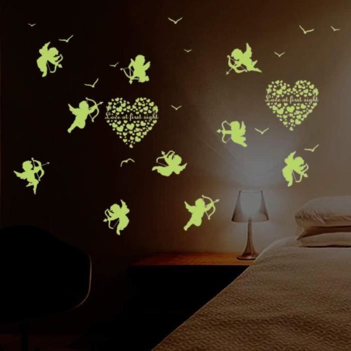 Lumineux Cupidon Mur Fenêtre Autocollant Accueil Amoureux Chambre Chambre Romantique Stickers ...