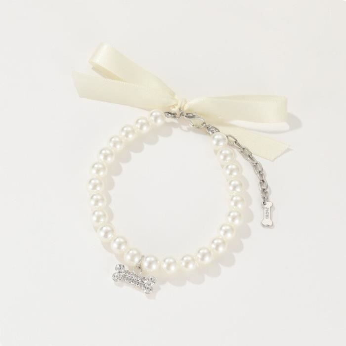 Dog Pearl Collar PU Leather Collar Artificial Pearls Rhinestone Pet ...