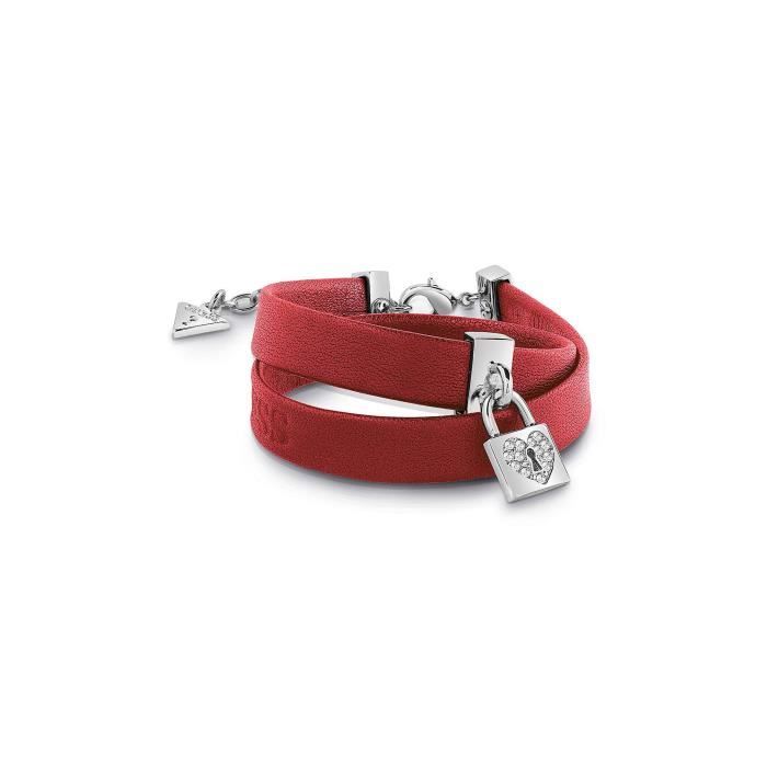 Guess Bijoux - Bracelet UBB85122 - Heart Lock - Cuir rouge - Charm ...