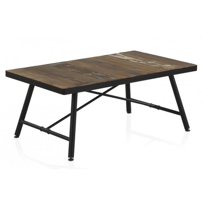 Table basse avec plateau plaqué en bois de sapin et pieds en métal noir ...