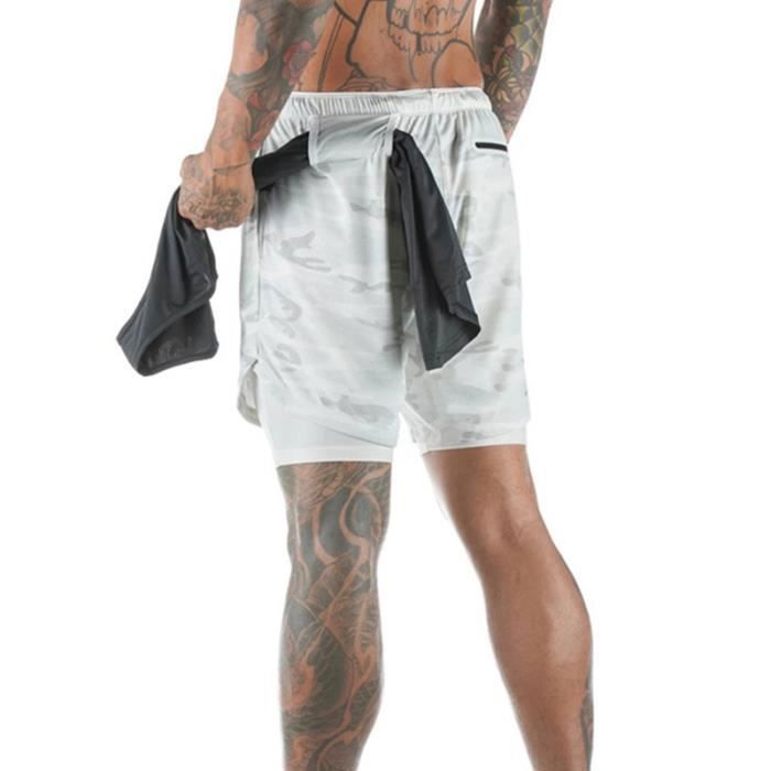 Short,Short de course camouflage 2 en 1 pour homme, court,séchage ...