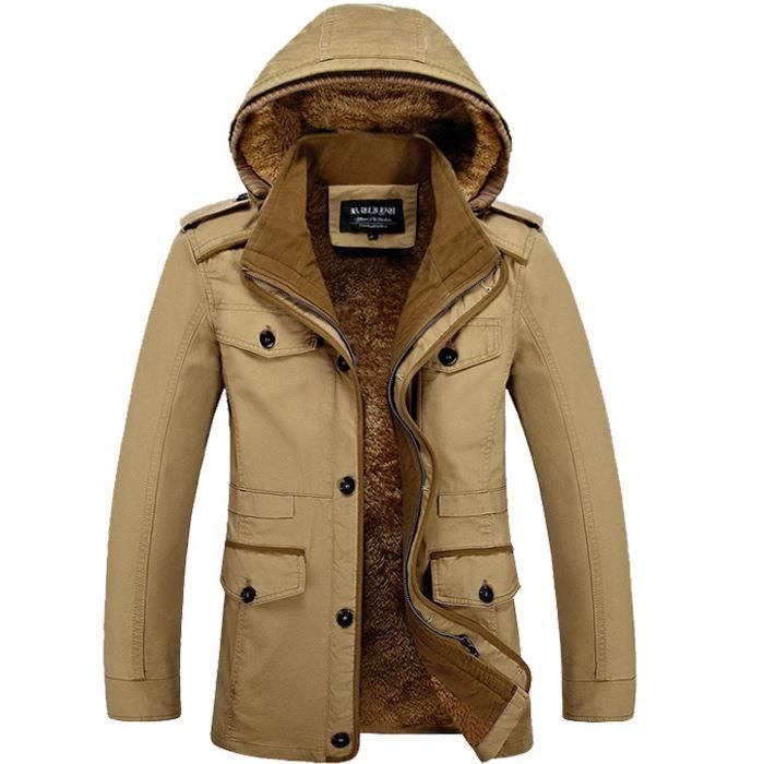 FUNMOON - Veste Manteau Homme Hiver À Capuche Padded Stand Collar ...