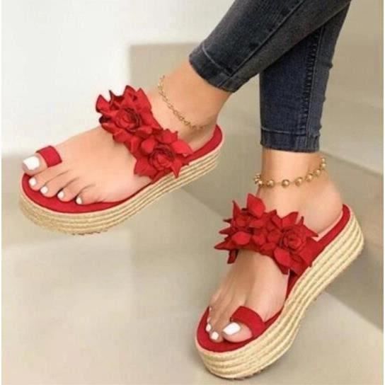 Femmes Dames Plateforme Compensées Sandales À Talons Fleur Fleurie ...