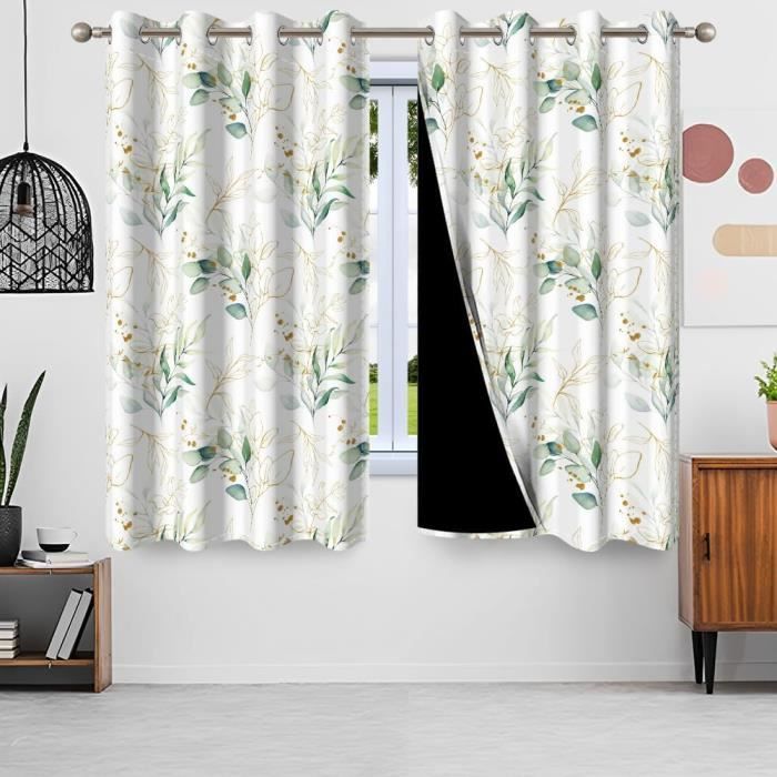 Rideaux Occultant Eucalyptus, Rideaux Occultant Motif Feuilles Vert Et ...