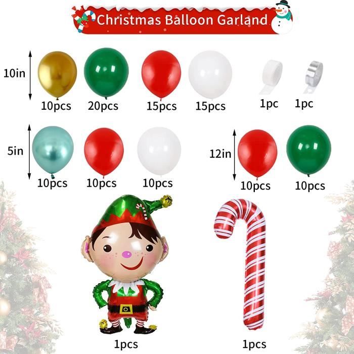 Kit d'arche de ballons de Noël,guirlande de ballons rouge vert et doré ...