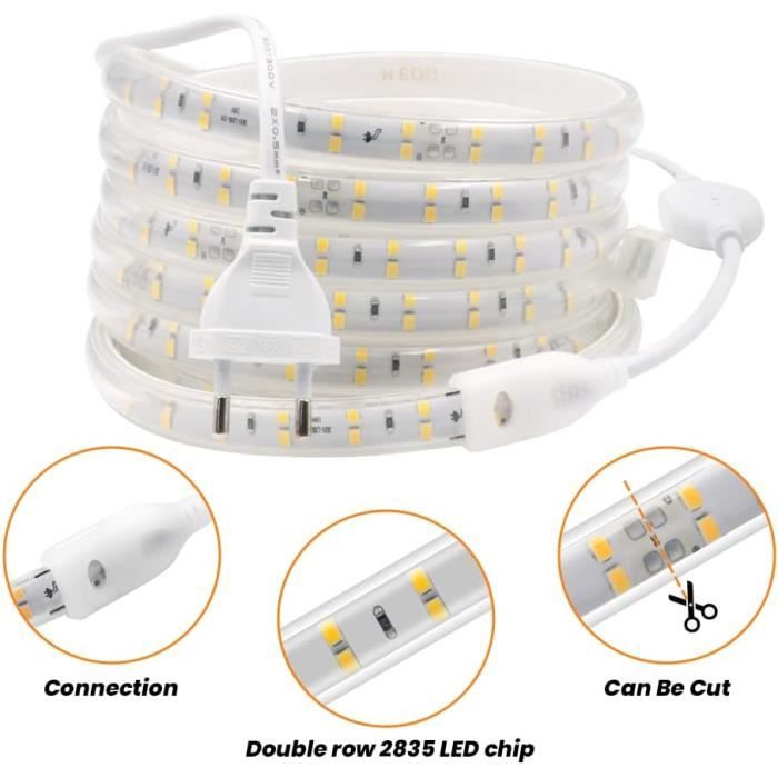 220V Ruban À Led Avec Interrupteur, Double Rangée Bande Led,120 Leds-M ...