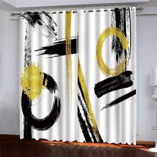 80x200cm-Rideaux Avec Oeillets Salon Art Du Graffiti Noir Doré ...