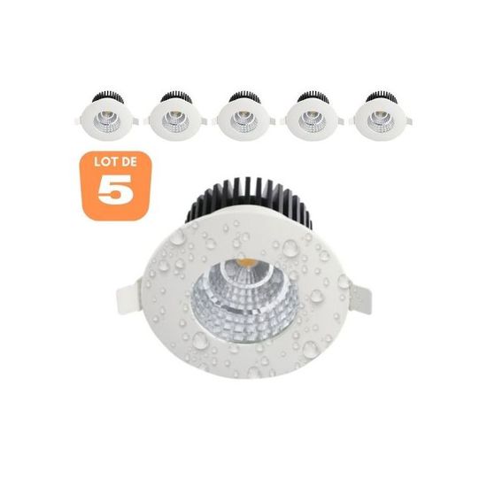 Lot de 5 spots LED étanches IP65 6W rond - Cdiscount Maison