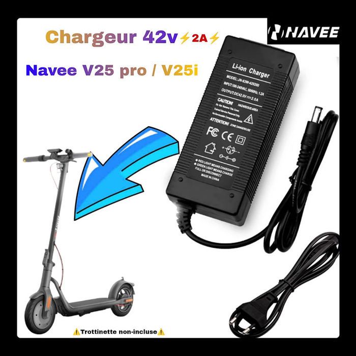 Chargeur trottinette électrique NAVEE V25 PRO V25i - 42v2A pour 36v ...
