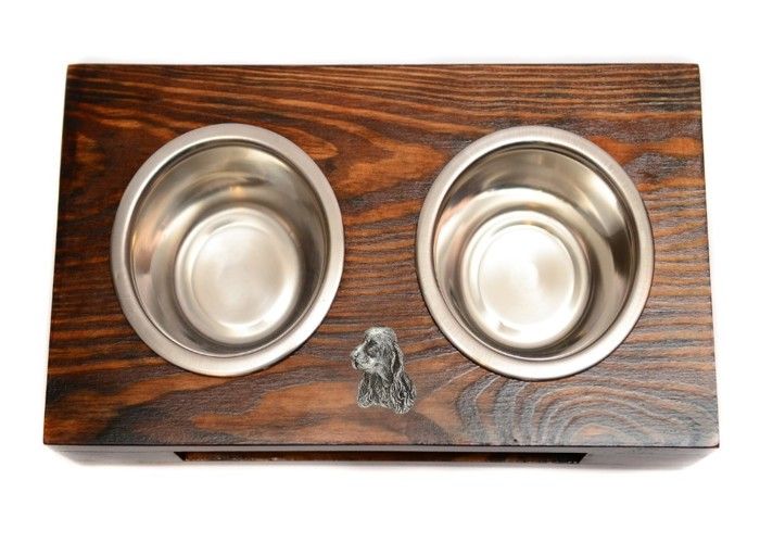 Cocker Spaniel anglais - support en bois avec gamelles pour chien ...