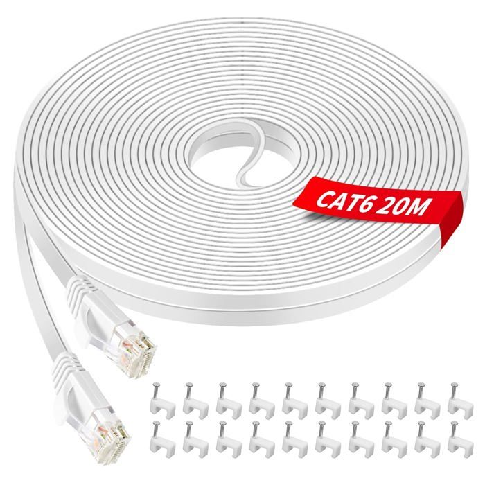 Cable Ethernet 20m, Câble Ethernet 1000Mbps 250MHz RJ45 Cat 6 Internet ...