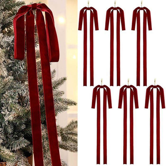 Bow, 6 x Velvet Bows for Christmas Tree, 60 x 40 cm Large Christmas ...