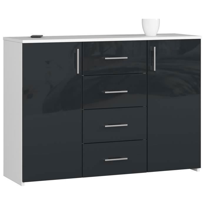 Commode AKORD K45 Blanche 110 cm 2 portes 4 tiroirs façade Graphite ...