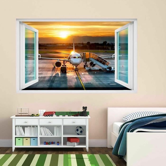 Autocollant Mural 3D Terminal De L'Aéroport Avions Coucher De Soleil ...