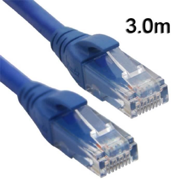 Câble Réseau Cat.6 RJ45, Câble Ethernet (3M) Internet LAN - Bleu ...