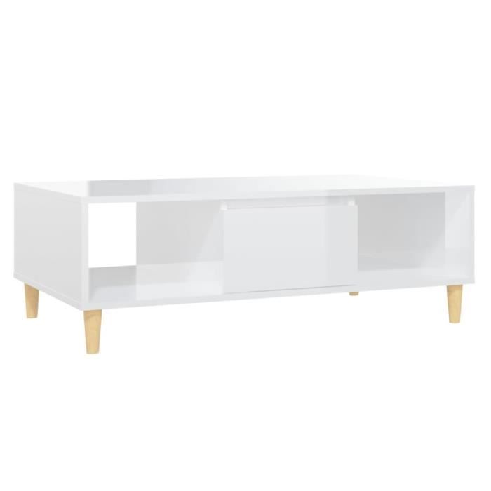 BET Table basse Blanc brillant 103,5x60x35 cm Aggloméré ...