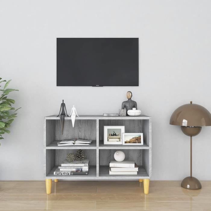 DILWE Meuble TV avec pieds en bois massif Sonoma gris 69,5x30x50 cm ...
