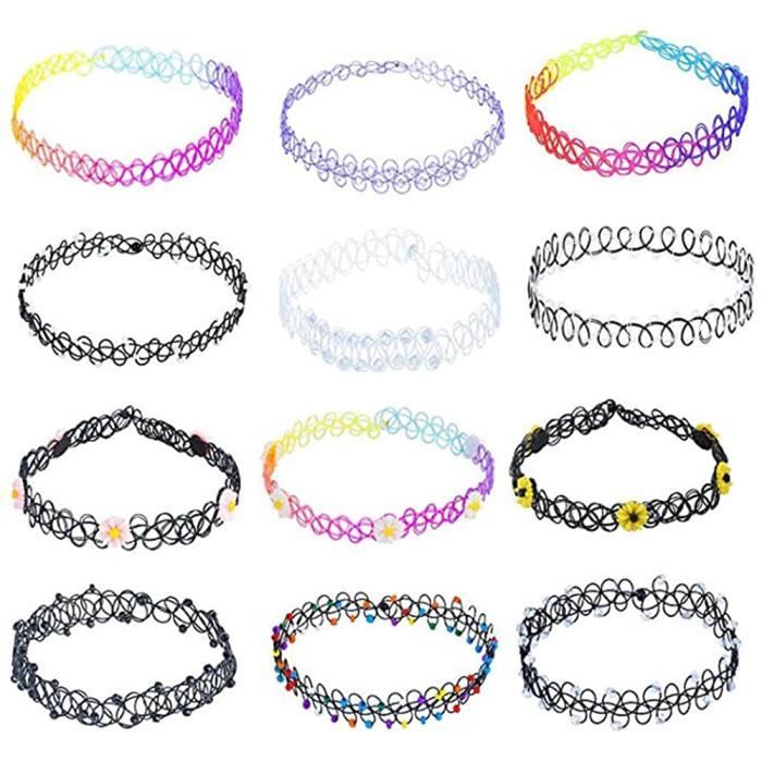 12 Pièces Collier de Tatouage,Tatouage Henné Ras du Cou Collier,Collier ...