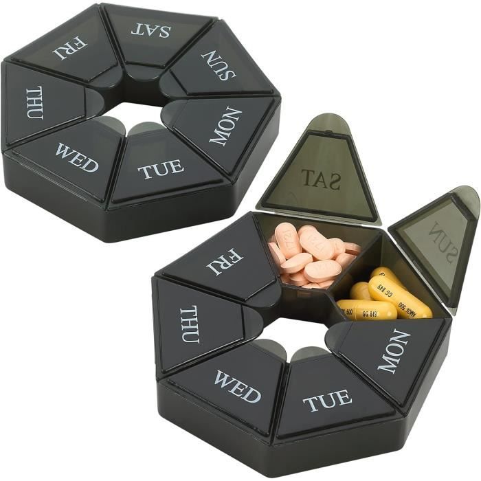 Weekly Pill Organizer 2 Pack 7 Day Pill Container Compact Portable ...