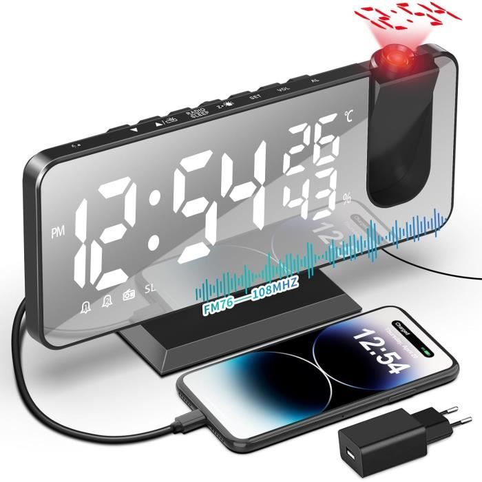 TAKRINK Radio Reveil Projection Plafond, Reveil Projecteur avec Radio ...
