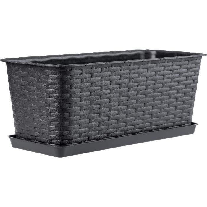 Pot de fleur rectangulaire 40 cm, balcon en plastique imitation rotin ...