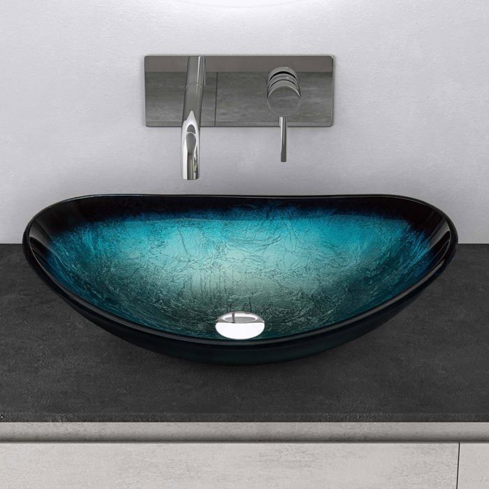 Mai & Mai Lavabo à Poser en Verre Lave-Mains Vasque Ovale à Poser ...