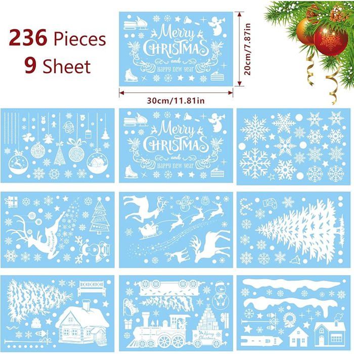 236 Christmas Window Stickers Christmas Decoration Santa Reindeer ...