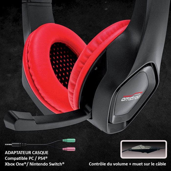 Casque Pro Gamer Amstrad AMS H888 RED 40mm Power Bass avec micro ...