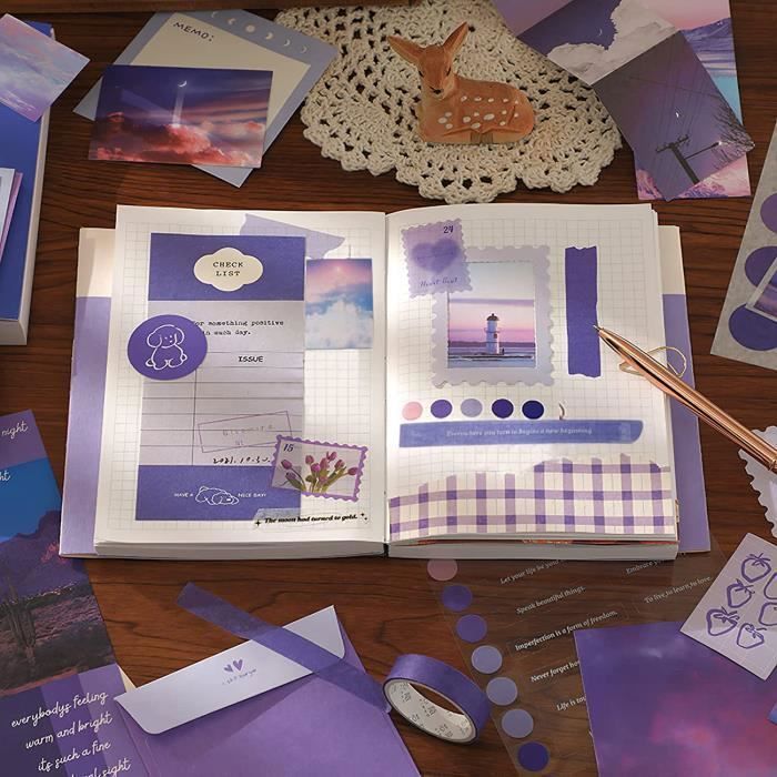 Kit de Scrapbooking de 155Pcs, Violet Esthétique Journal Scrapbook avec ...