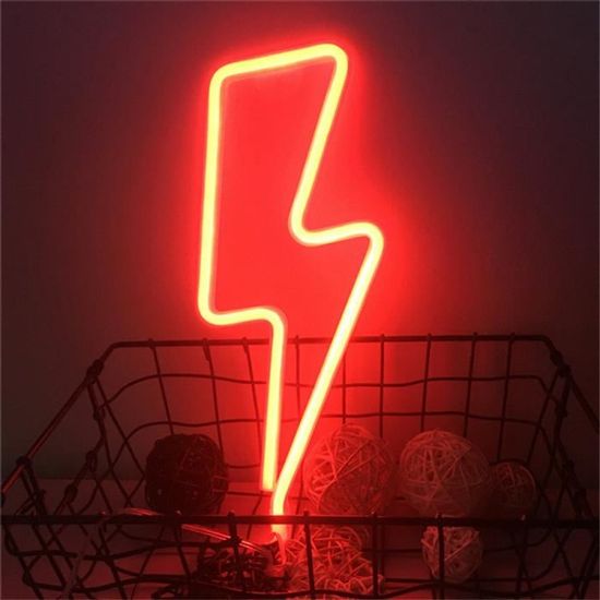 Rouge - Panneau néon LED coloré alimenté par batterie USB, veilleuse en forme de foudre, lampe ...