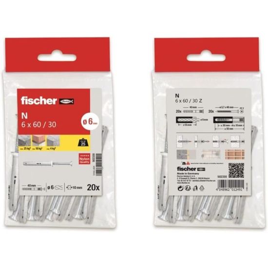 Chevilles Et Vis À Frapper N 6 X 60, Chevilles Béton, Sachet De 20 ...