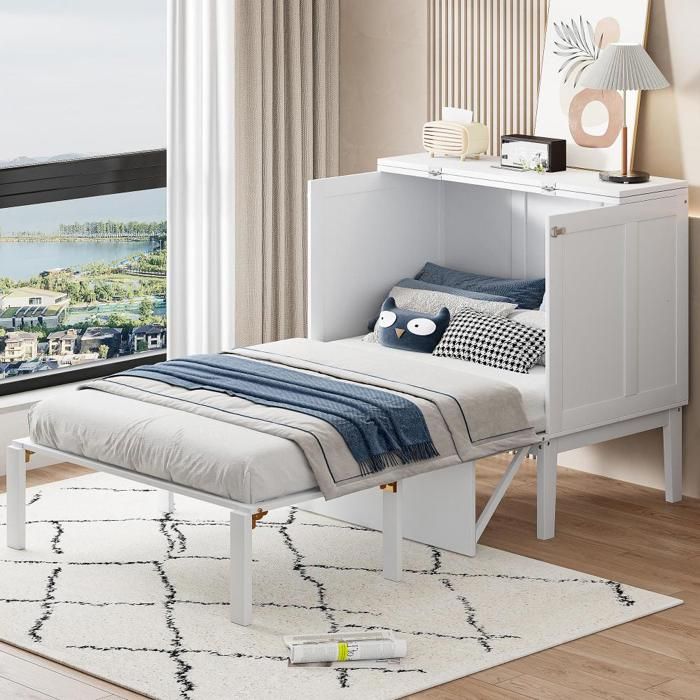 Lit escamotable Lit enfant 90x200 cm Lit mural Vertical Lit armoire Lit ...