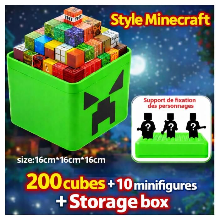 Coffret 200 cubes magnétiques mini personnages + boîte rangement – Jeu ...