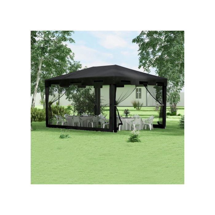 Pavillon de jardin 4x3 m, parois moustiquaires, structure métal PE gris ...