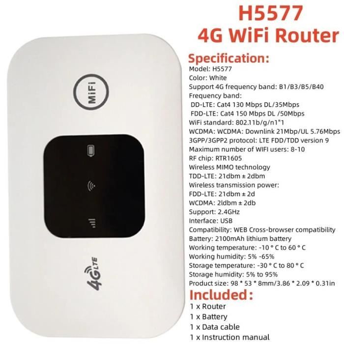 Routeur H5577 4G LTE-Modem de déverrouillage portable sans fil, mini routeur WiFi de poche ...