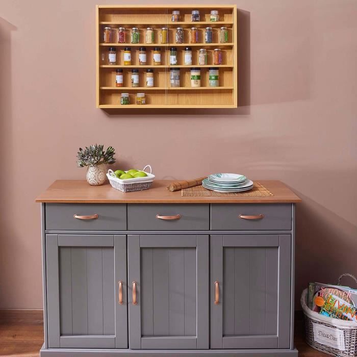 MELINA - Pack Buffet 3 Portes + Vitrine Murale Aspect Hêtre - Cdiscount ...