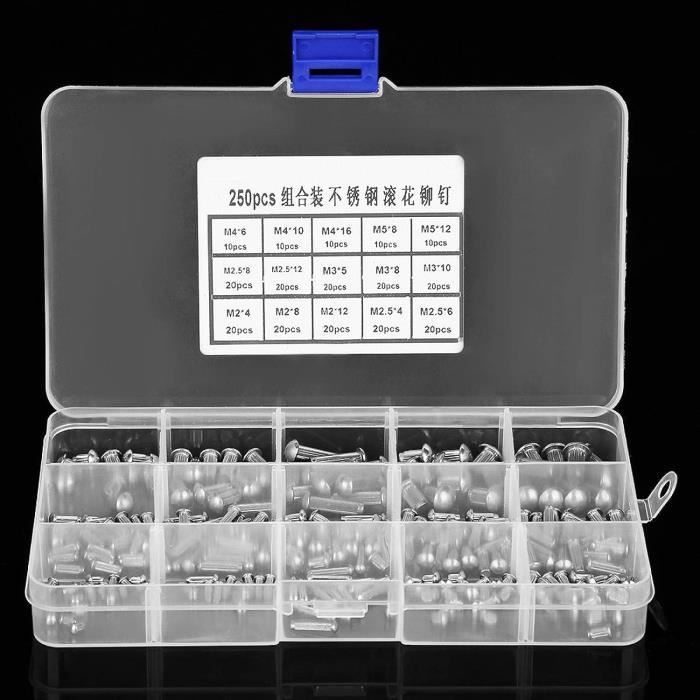 Kit D'Assortiment Rivets Solides 250 Pièces M2-M5 À Tige Moletée En ...