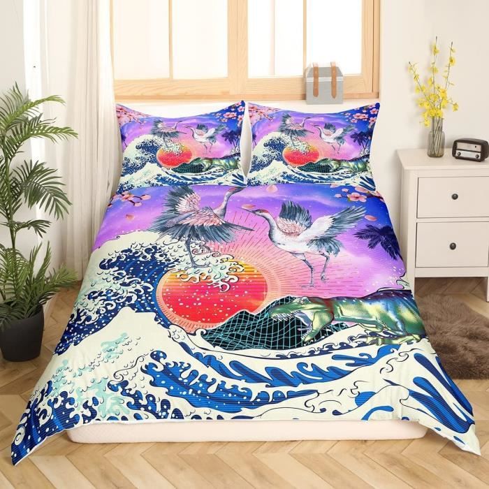 Thème Japonais Ukiyoe Housse De Couette Hokusai Motif Grue Parure De ...