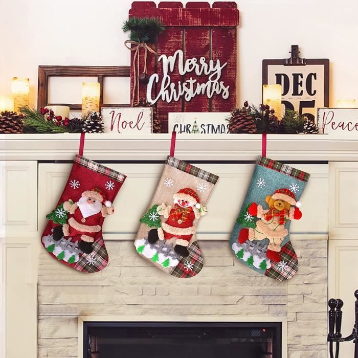 Chaussettes de Noël, 3 lot Sac Cadeau de Noël Cadeau de décoration Ours ...