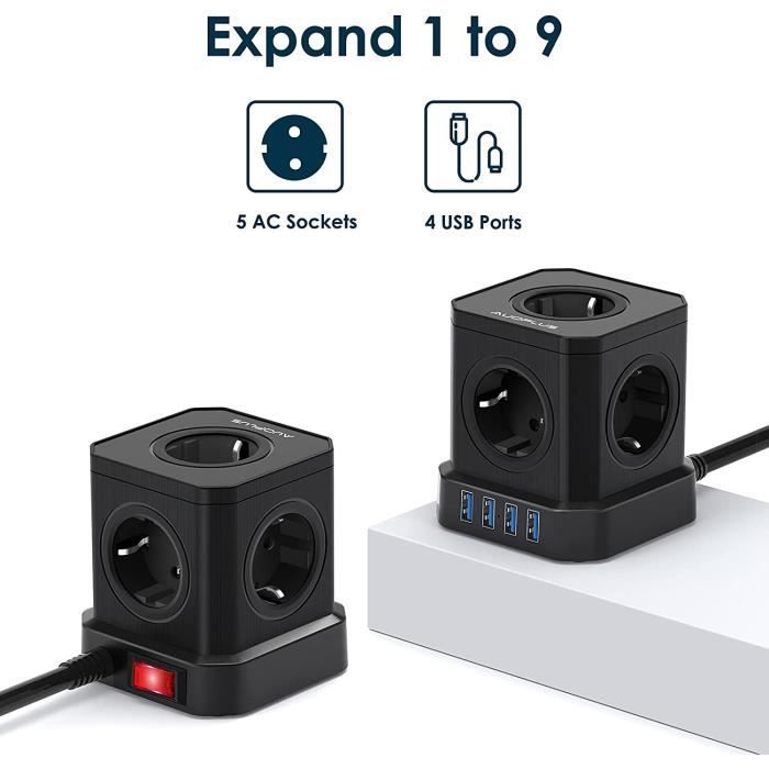Multiprise USB Cube, Multiprise Electrique avec 5 Prises (4000W-16A) et ...
