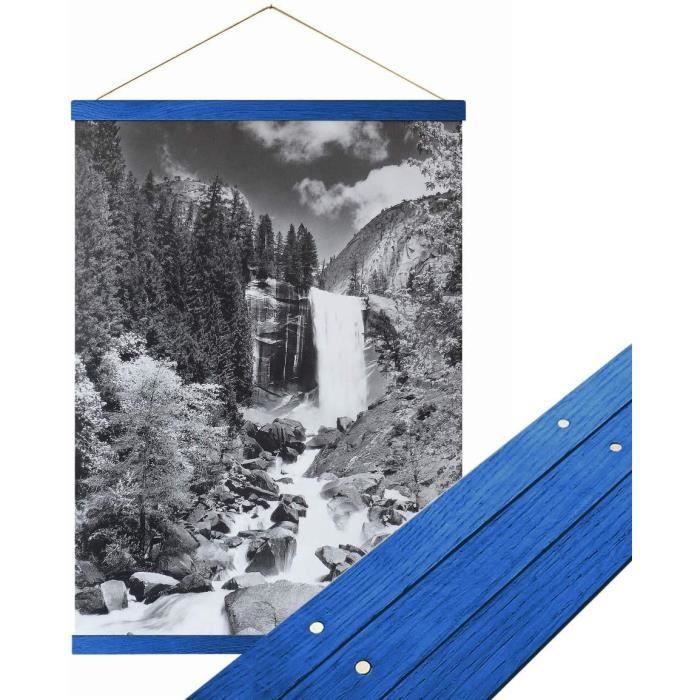 Barre de poster magnétique en bois pour photos en bleu - 71 cm - Rail ...