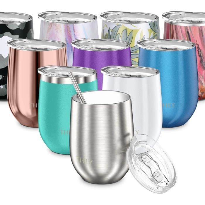 Markline Verres À Vin Isotherme Avec Couvercle Et Paille En Acier ...