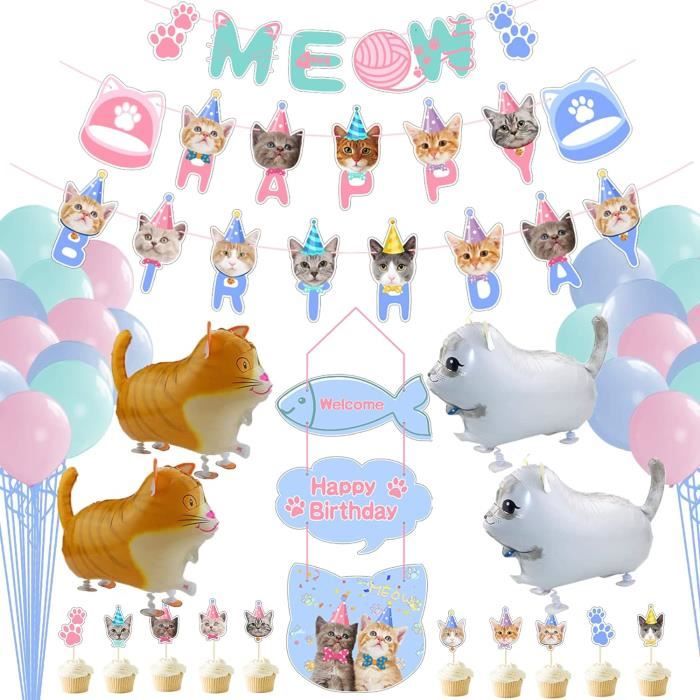 Chat Décorations Festives, Joyeux Anniversaire Et Meow Visage De Chat ...