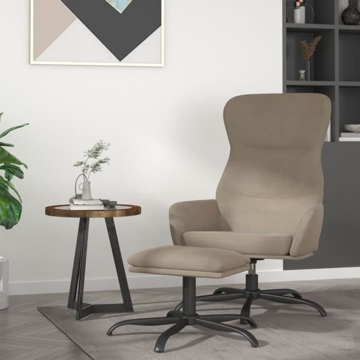 Liya - Chaise de relaxation avec tabouret Gris clair Tissu microfibre ...