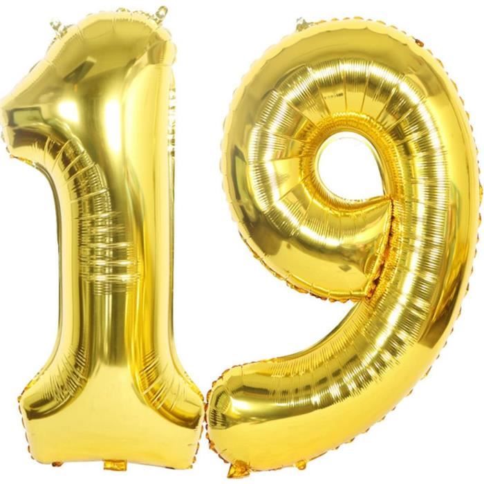 Ballon Anniversaire 19 Ans Or, 100 Cm Ballon Chiffre Numéro 19 ...