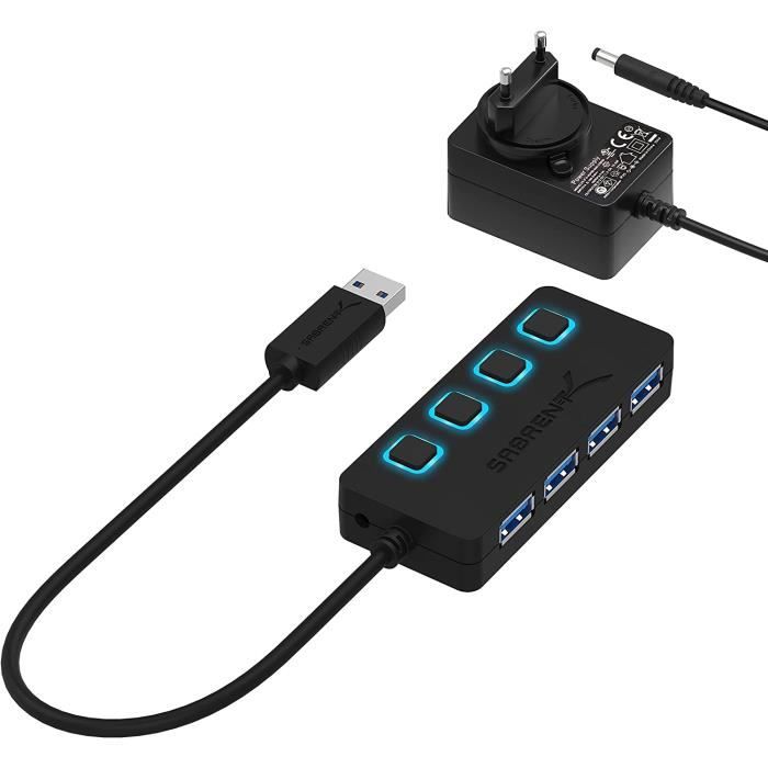 HUB USB 4 ports avec LED et boutons d’alimentation individuels ...