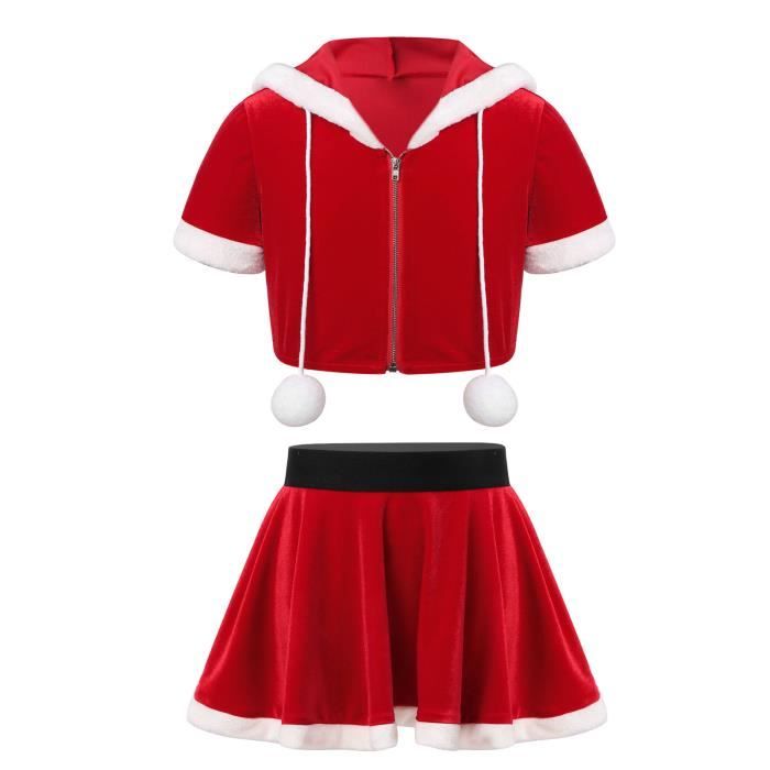 Dpois Ensemble Fille Enfant Costume Noël Santa Festival Sweet à Capuche