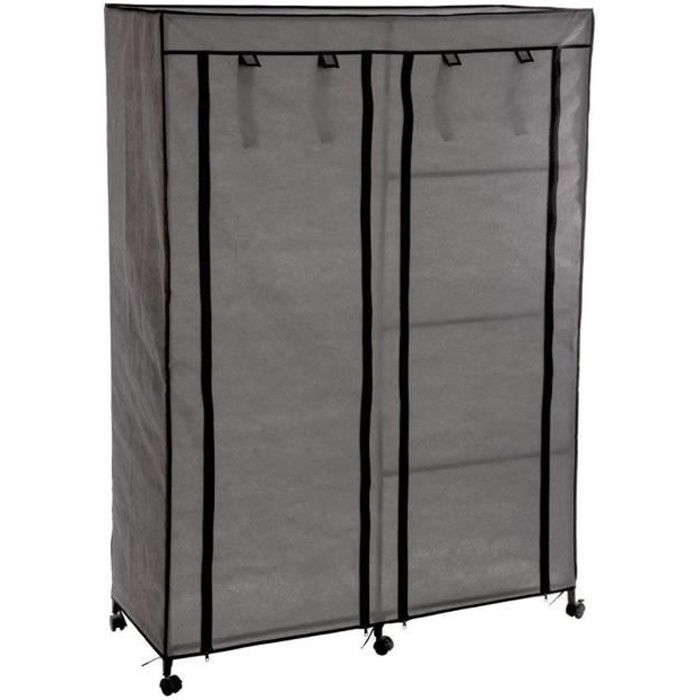 Armoire de rangement avec penderie sur roulettes - PEGANE - Gris ...