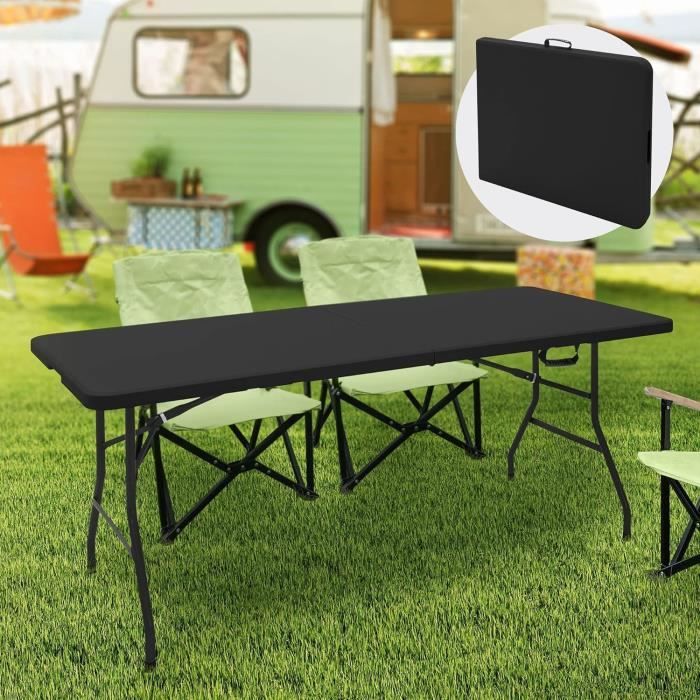 ML-Design Table de Camping Pliante Noir, 180 x 74 x 74 cm, en Plastique HDPE, 6 Personnes ...